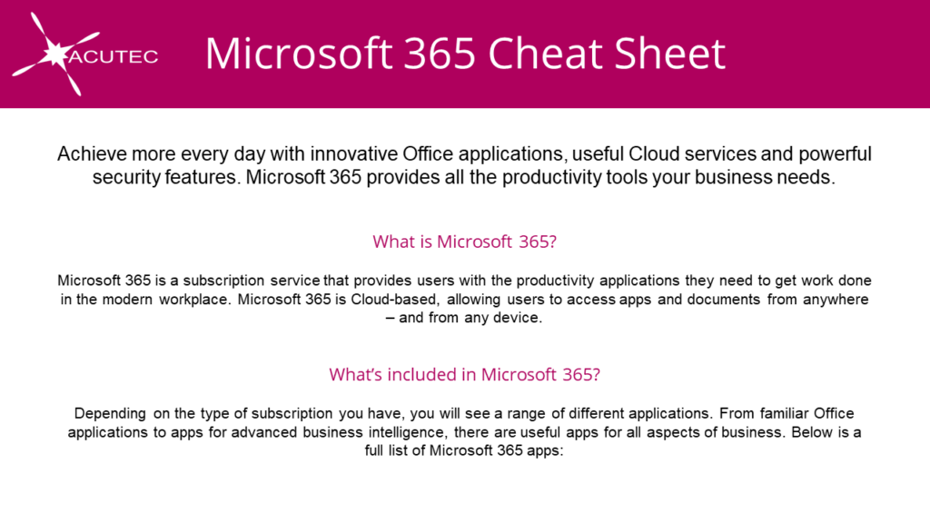 Microsoft 365 Cheat Sheet | ACUTEC Microsoft 365 Cheat Sheet | ACUTEC
